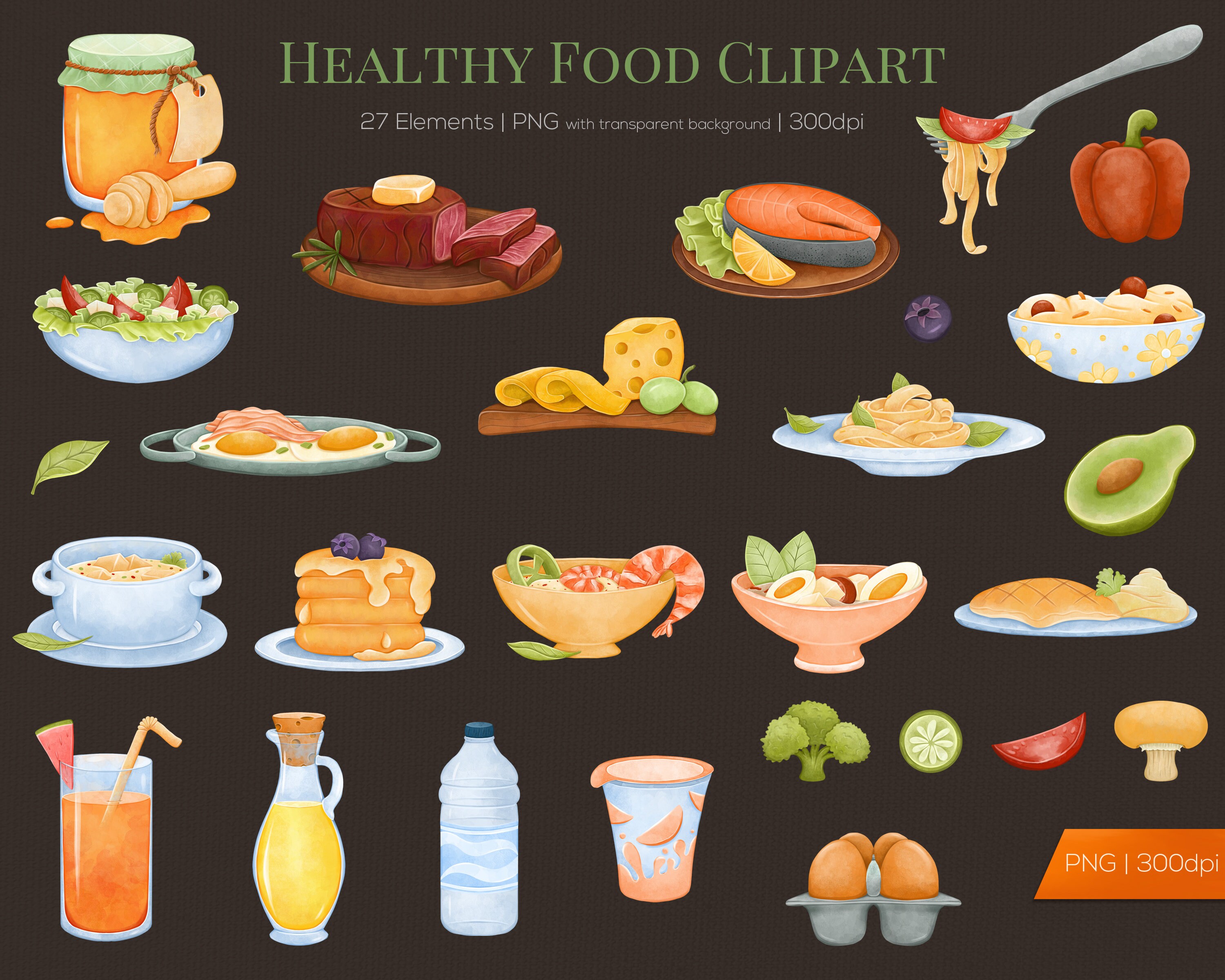 Clipart de comida saludable / Clipart de vegetales / - Etsy México