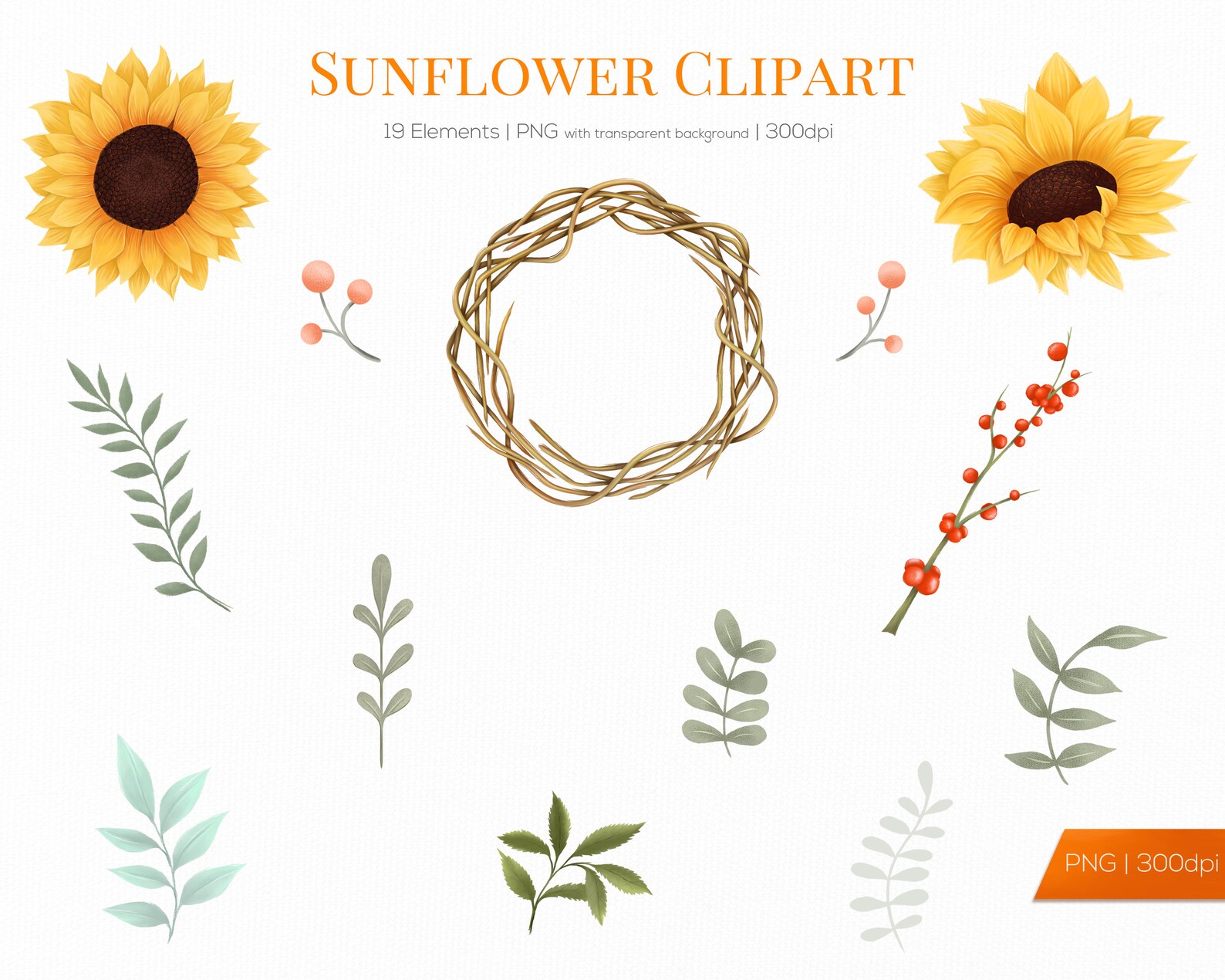 Sunflower Clipart Sunflower Png Sunflower Wreath | Etsy