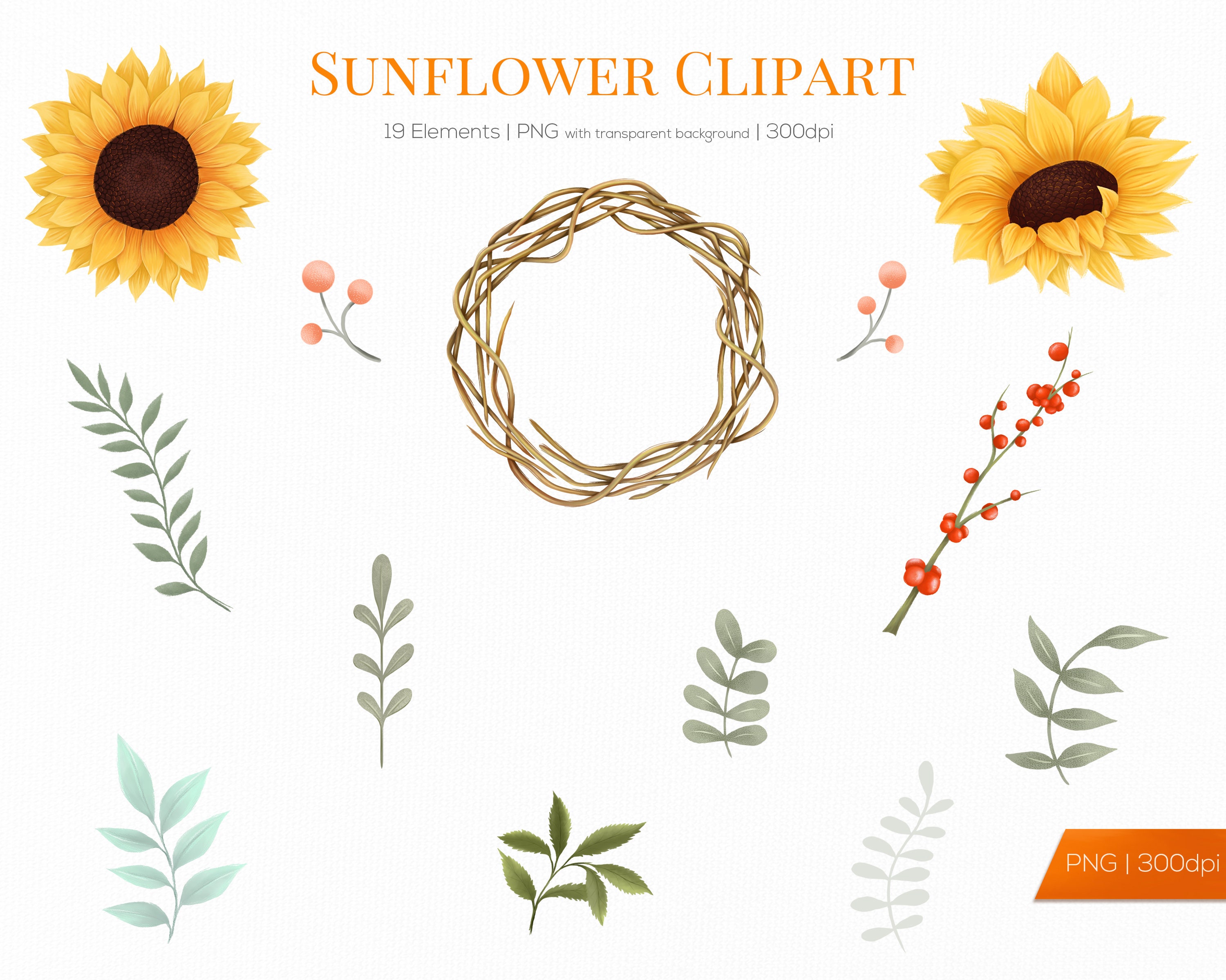 Sunflower Clipart Sunflower Png Sunflower Wreath | Etsy