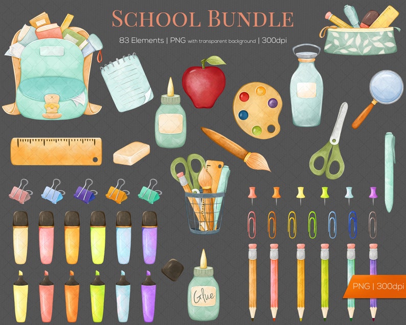 School Clipart Bundle Back to School Clipart Png School - Etsy