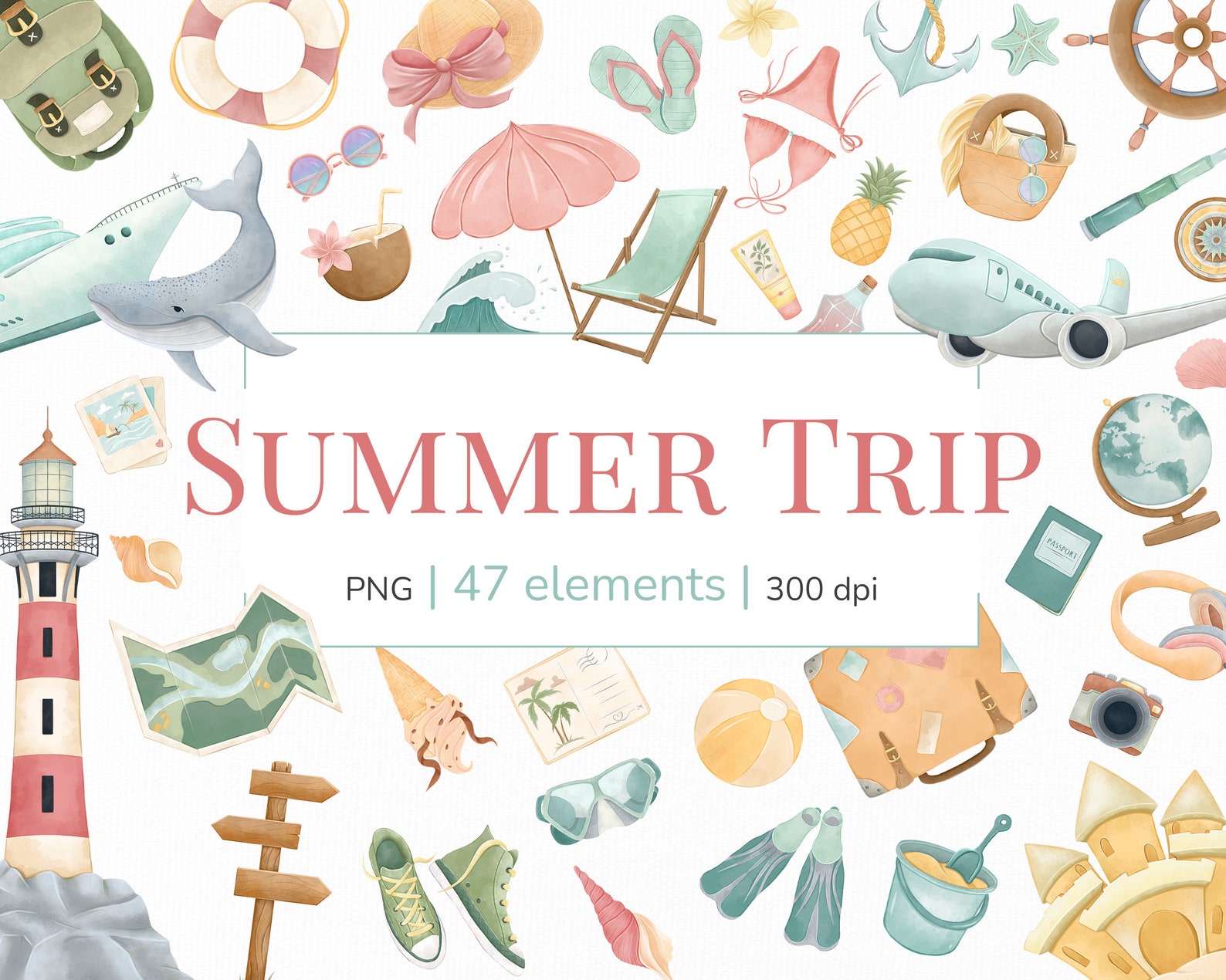 Beach Clipart. Travel Clipart. Summer Clipart Png Files. - Etsy