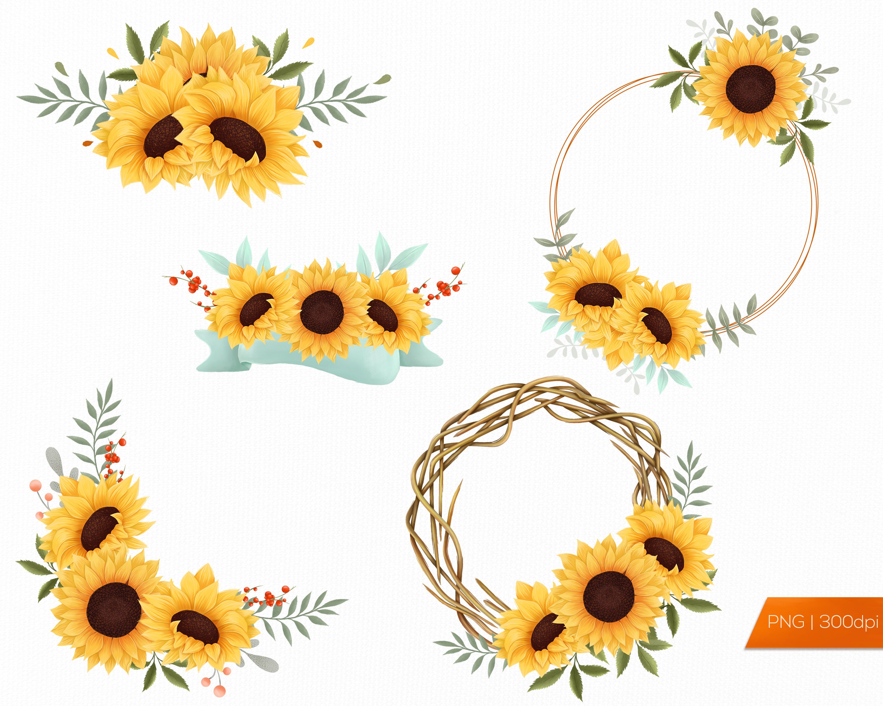 Sunflower Clipart Sunflower Png Sunflower Wreath | Etsy