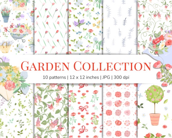 Garden Digital Paper. Spring Digital Paper. Floral Pattern - Etsy