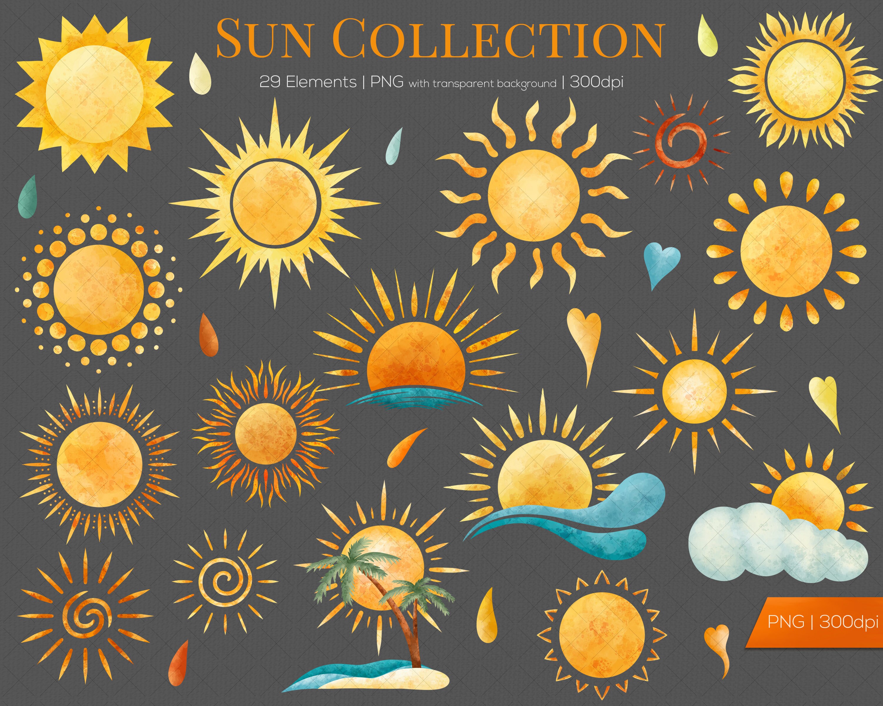 Sun Clipart Summer Clipart Warm Sun Png Clipart Hand - Etsy