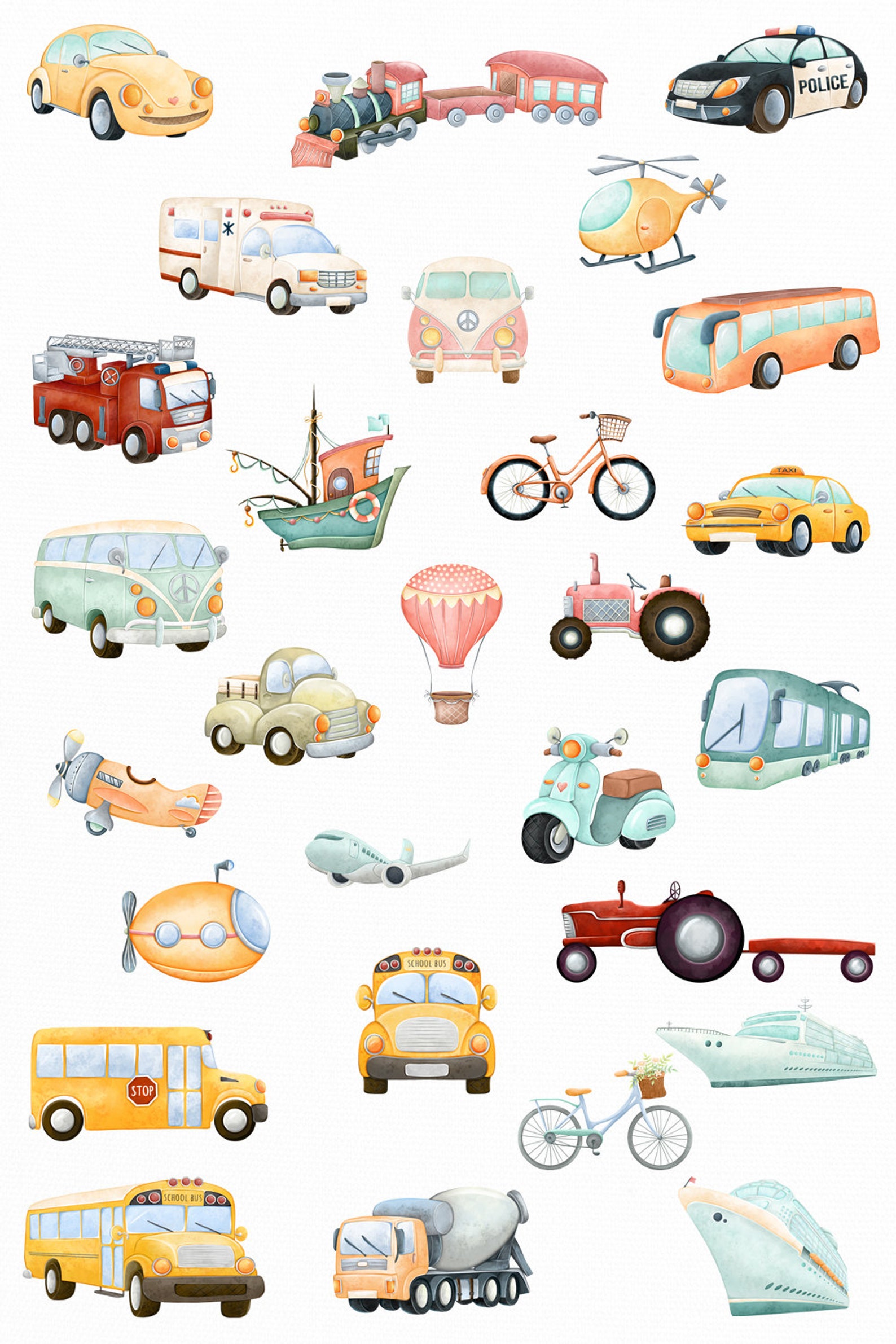 Transport Clipart Watercolor Cars Clipart Transport - Etsy