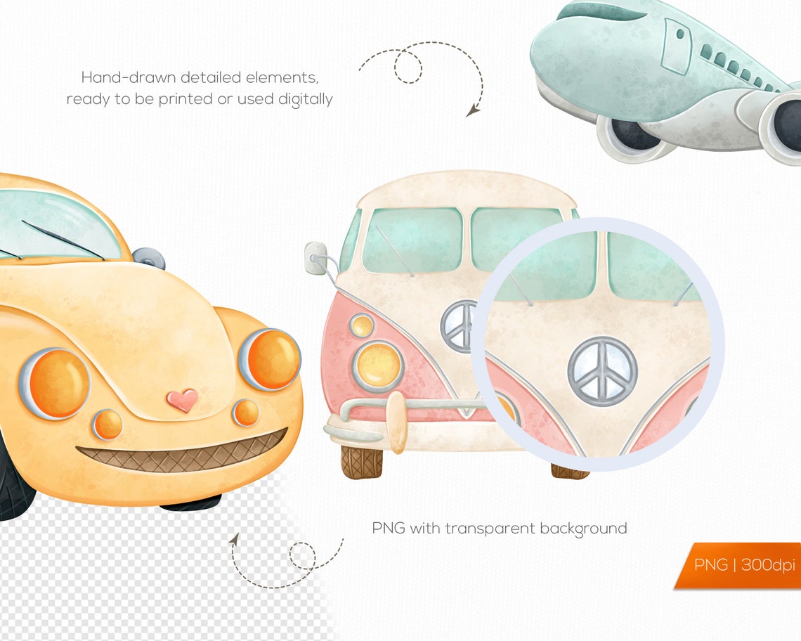 Transport Clipart Watercolor Cars Clipart Transport | Etsy