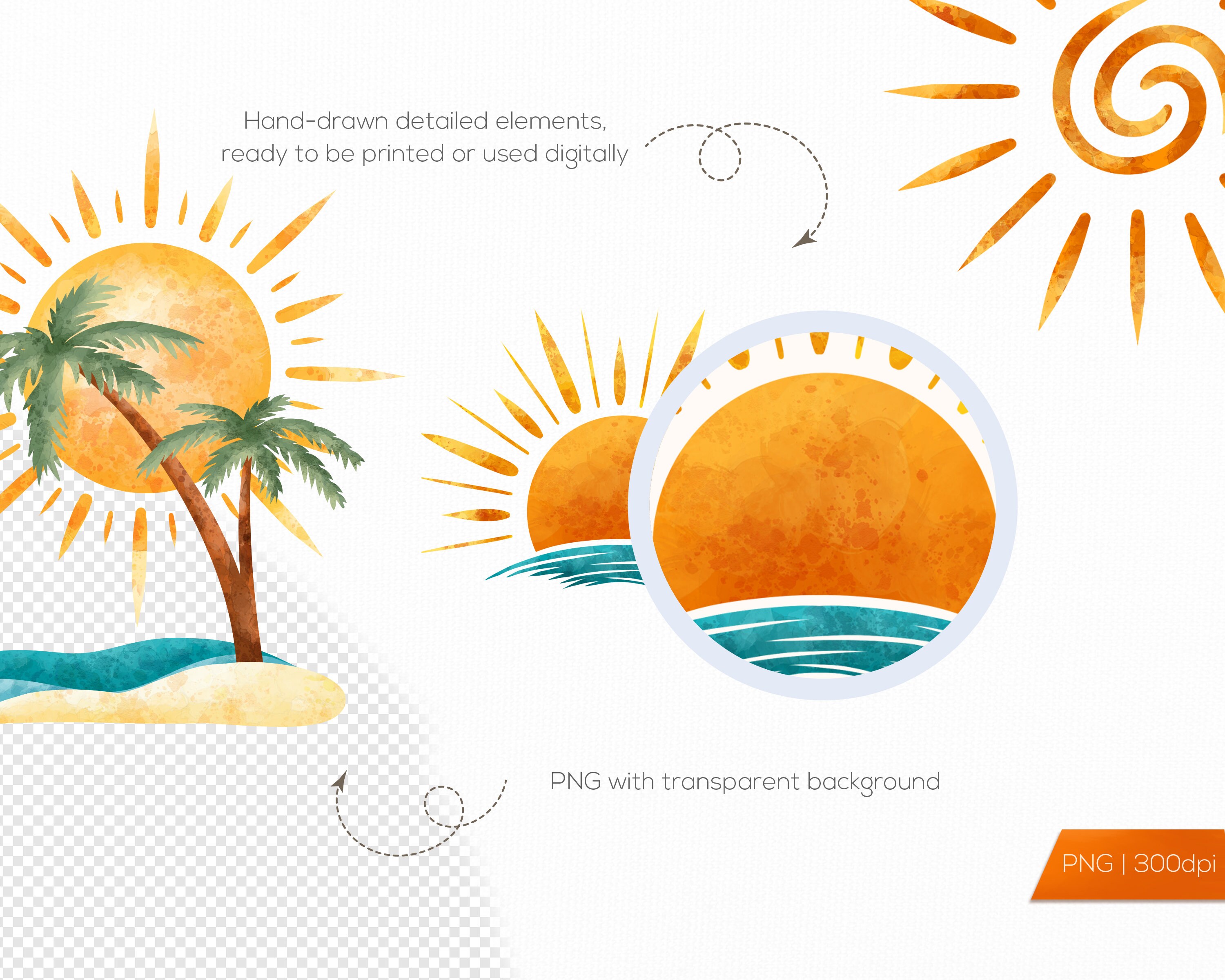 Sun Clipart Summer Clipart Warm Sun Png Clipart Hand - Etsy