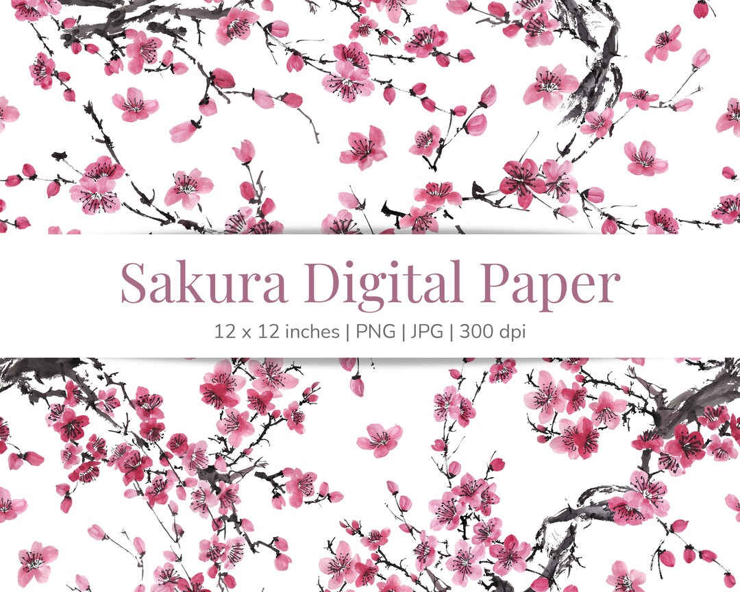 Sakura Digital Paper | Summer Digital Paper | Seamless Cherry Printable ...