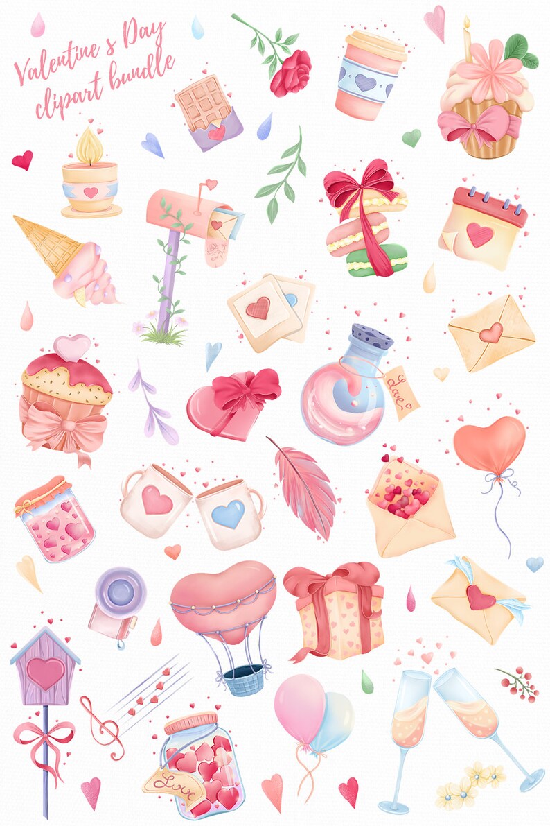 Valentines Day Clipart Bundle Valentine Clipart Cute Love | Etsy