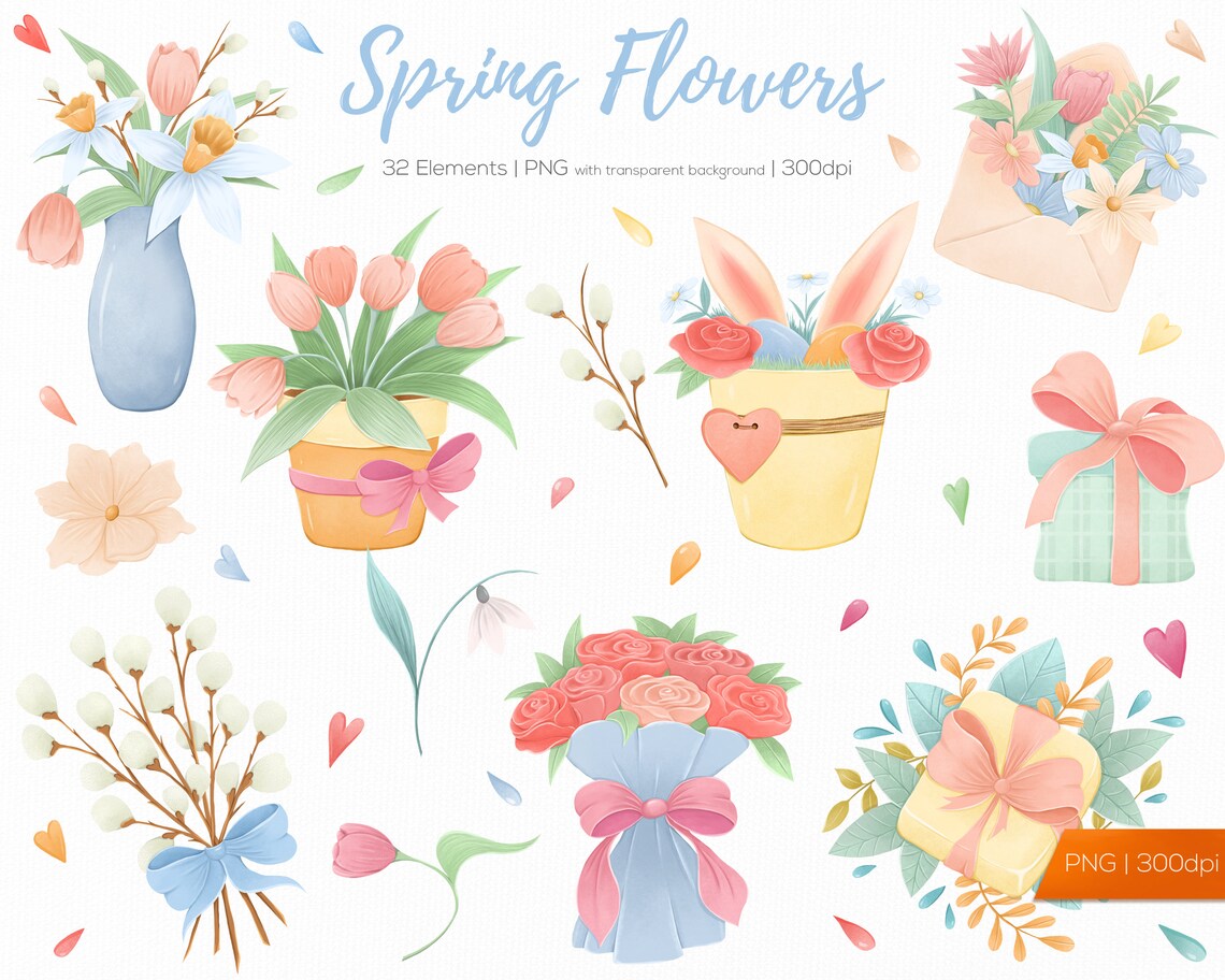 Spring Flowers Clipart Mothers Day Flowers Easter Clipart - Etsy
