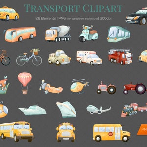 Transport Clipart | Watercolor Cars Clipart | Transport Clipart Set ...
