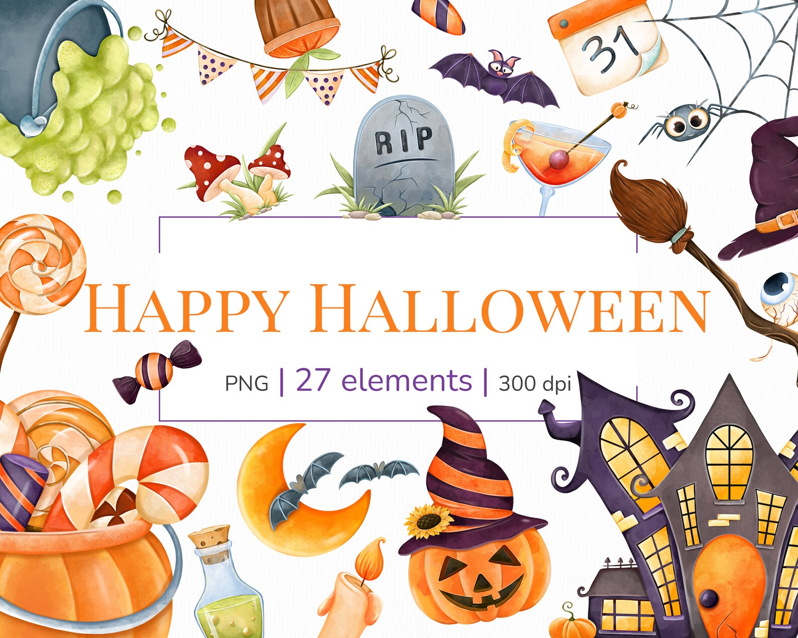 Halloween Clipart Cute Halloween Ghost Clipart Mystic - Etsy