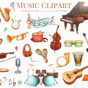 Music Clipart Png | Digital Watercolor Musical Instruments Clipart ...