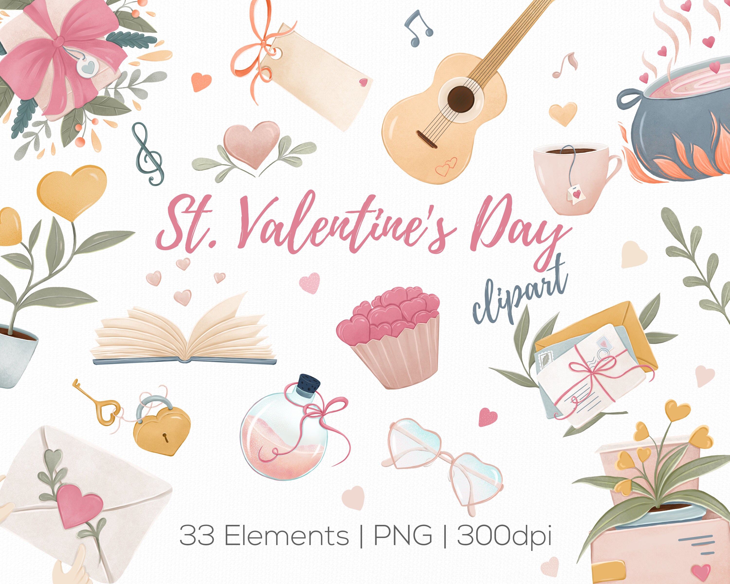 Valentine's Day Clipart Valentines Clip Art Cute Love - Etsy