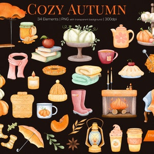 Cozy Autumn Clipart | Fall Clipart Bundle | Thanksgiving Clipart Png ...