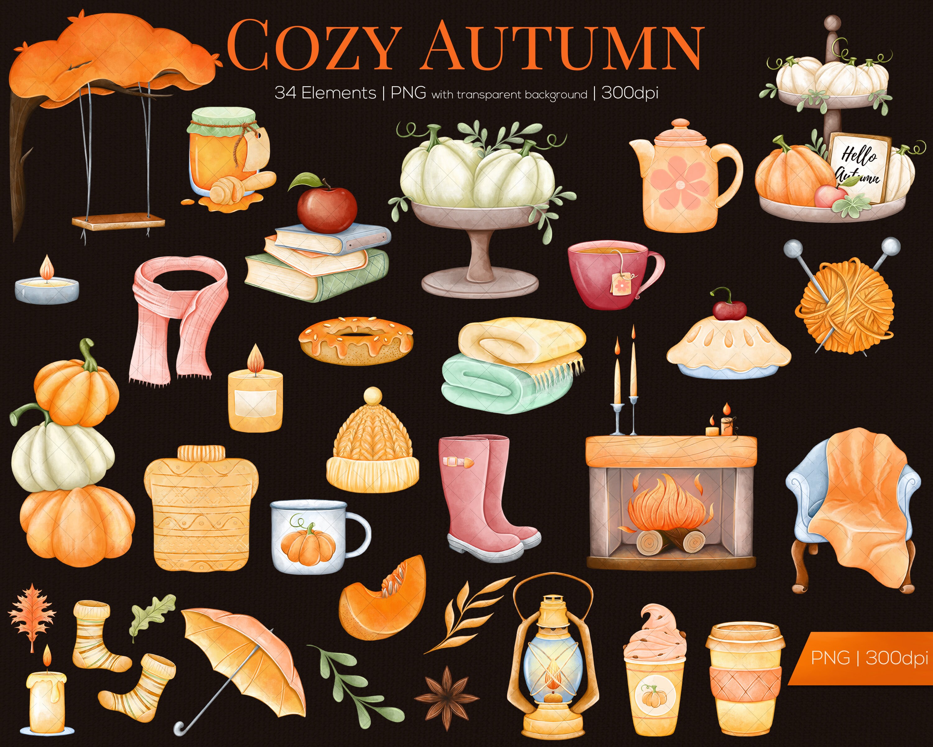 Cozy autumn clipart Fall clipart bundle Thanksgiving | Etsy