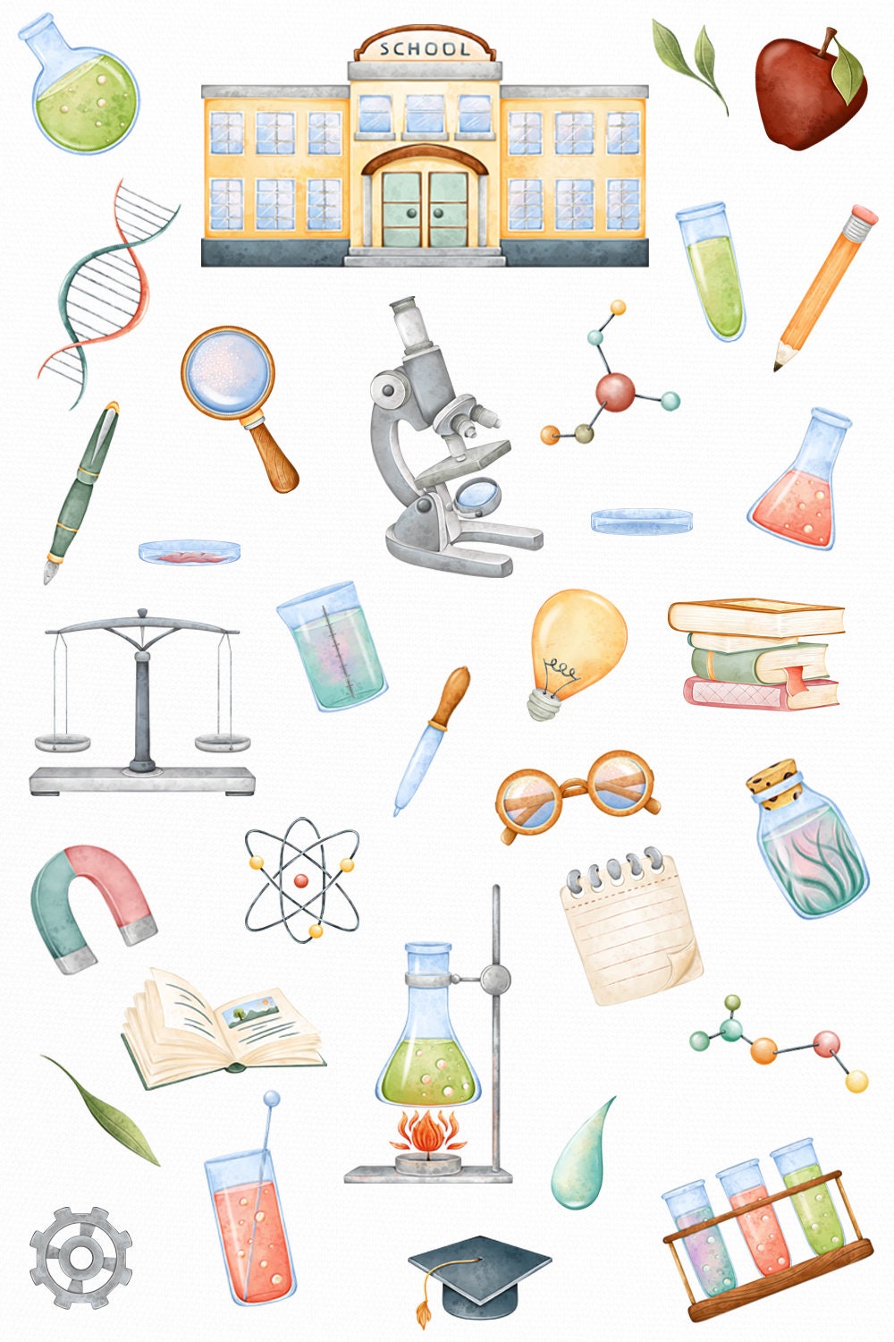 Science Clipart Watercolor School Clipart Graduation - Etsy