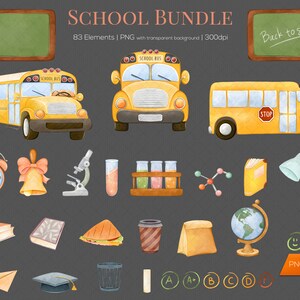 School Clipart Bundle | Back to School Clipart Png | School Bus ...
