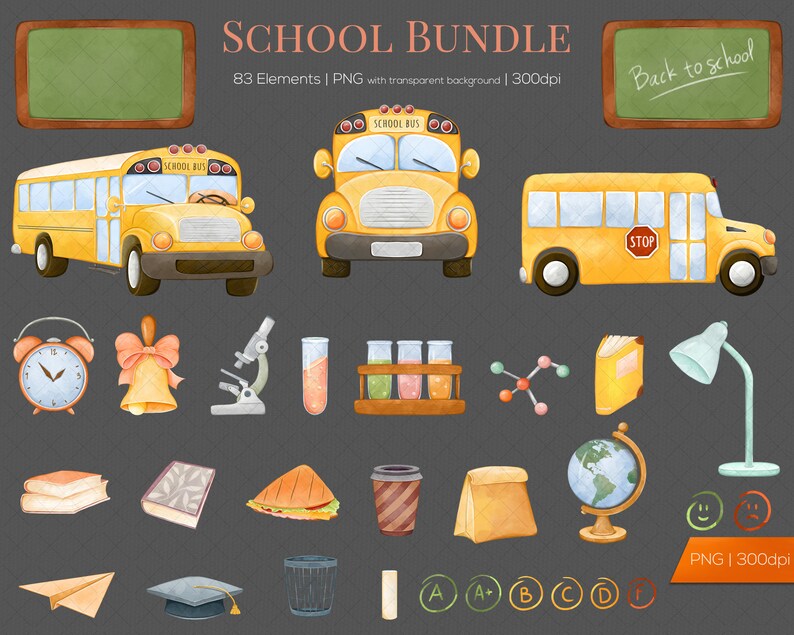 School Clipart Bundle Back to School Clipart Png School - Etsy
