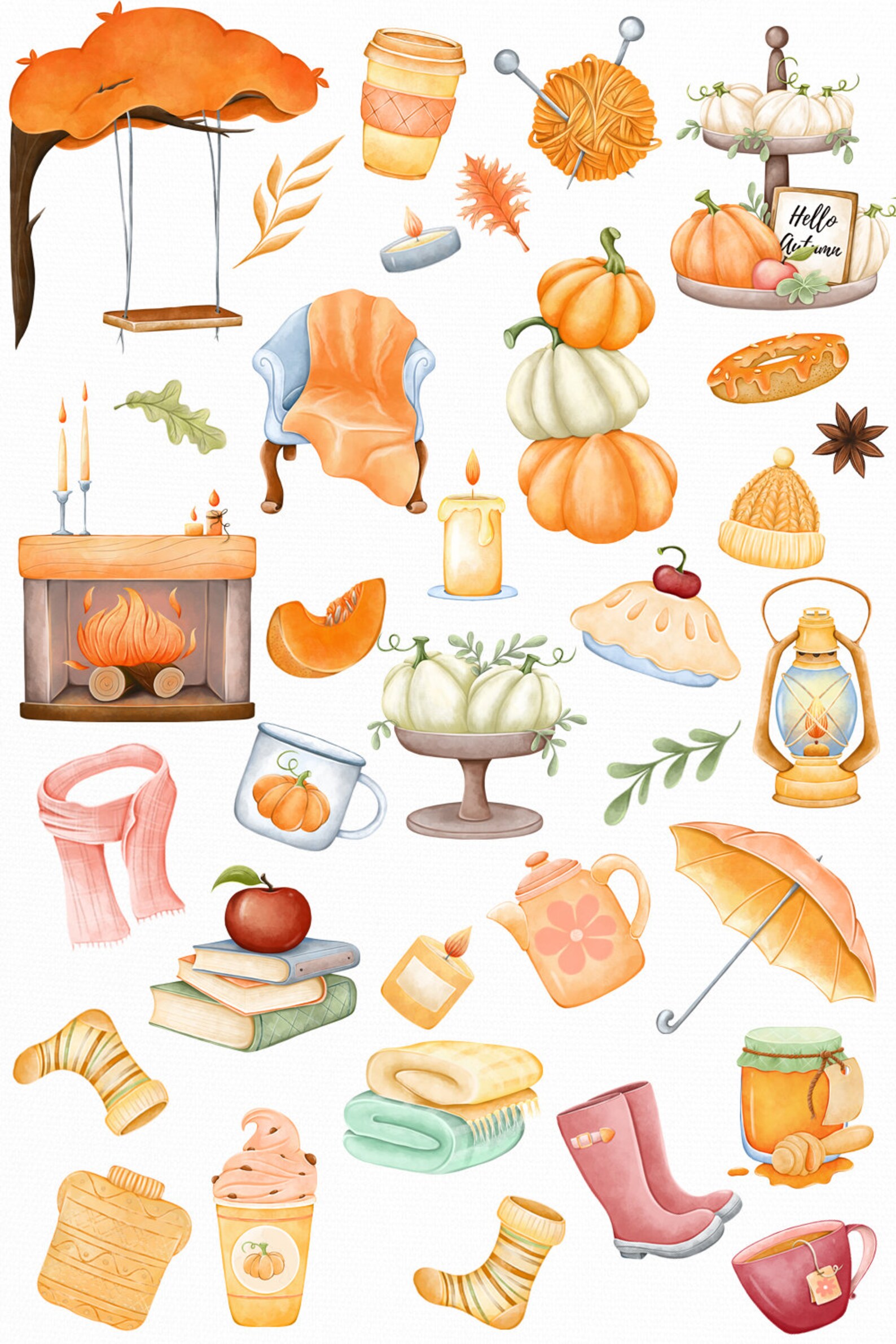 Cozy autumn clipart Fall clipart bundle Thanksgiving | Etsy
