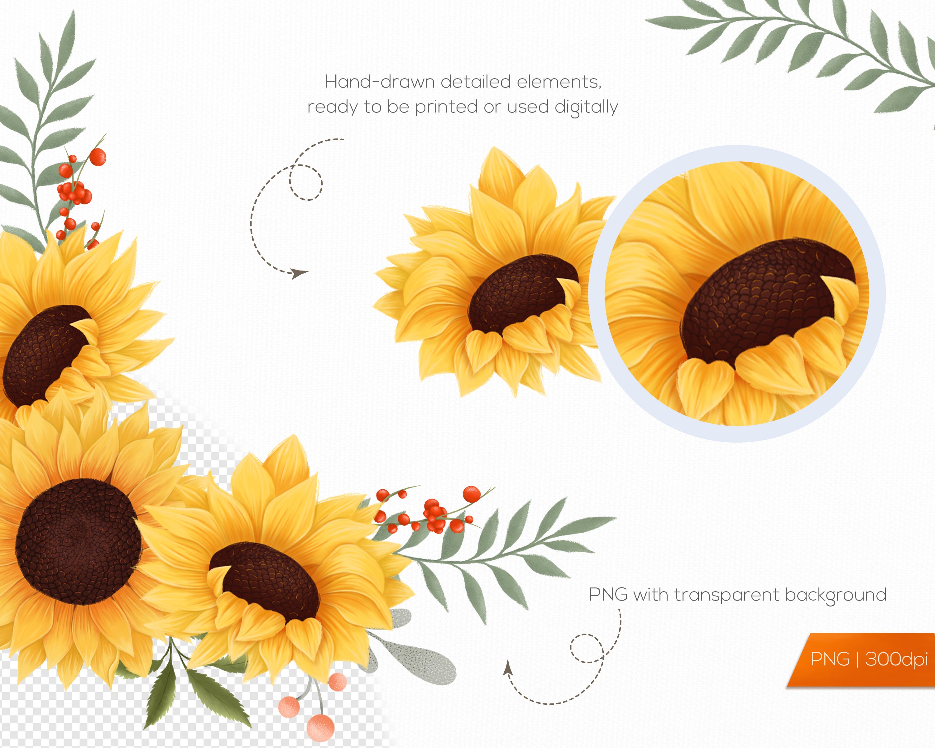 Sunflower Clipart Sunflower Png Sunflower Wreath | Etsy