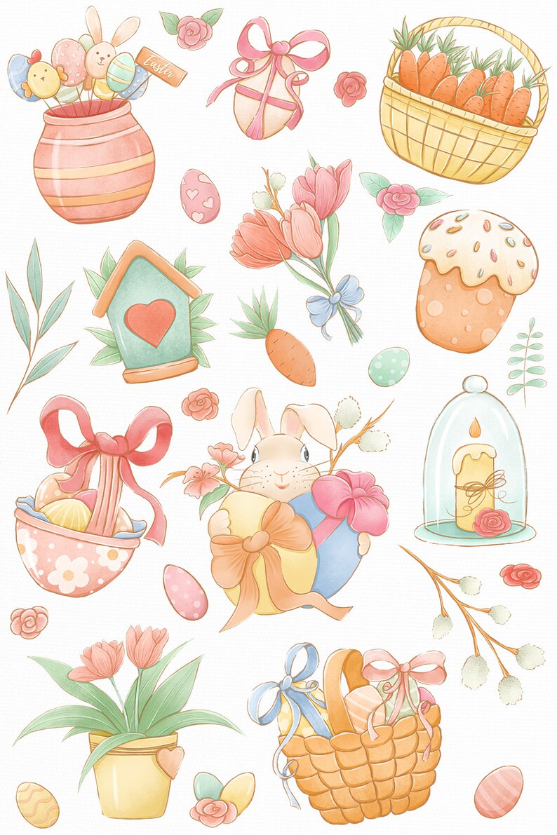 Easter Clipart Easter Png Spring Clipart Cute Bunny - Etsy