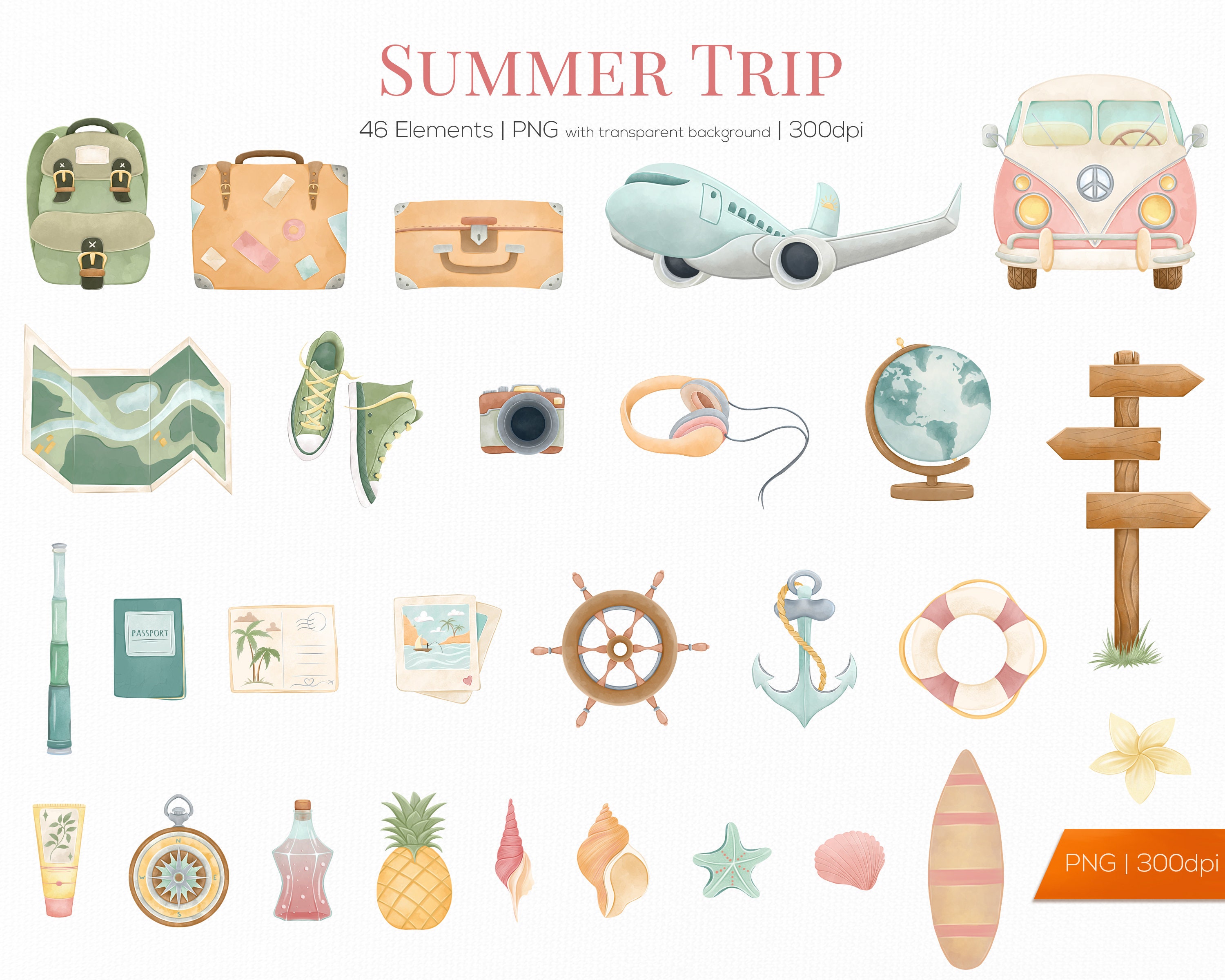 Beach Clipart. Travel Clipart. Summer Clipart Png Files. - Etsy