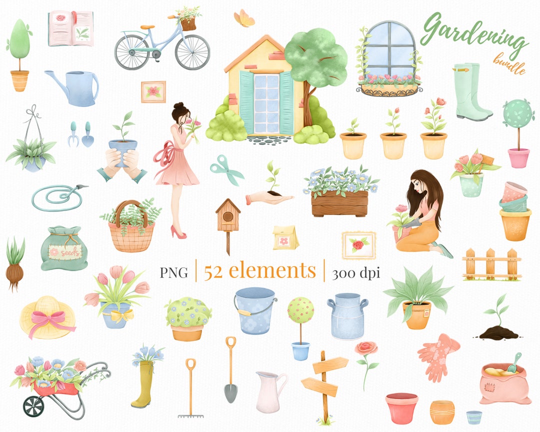 Garden Clipart Bundle | Gardening Clip Art | Spring Clipart | Potted ...