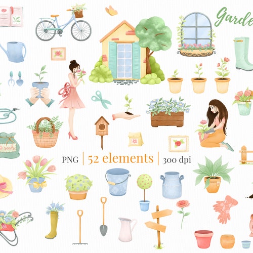 Gardening Clipart Spring Garden PNG Potted Plants and - Etsy