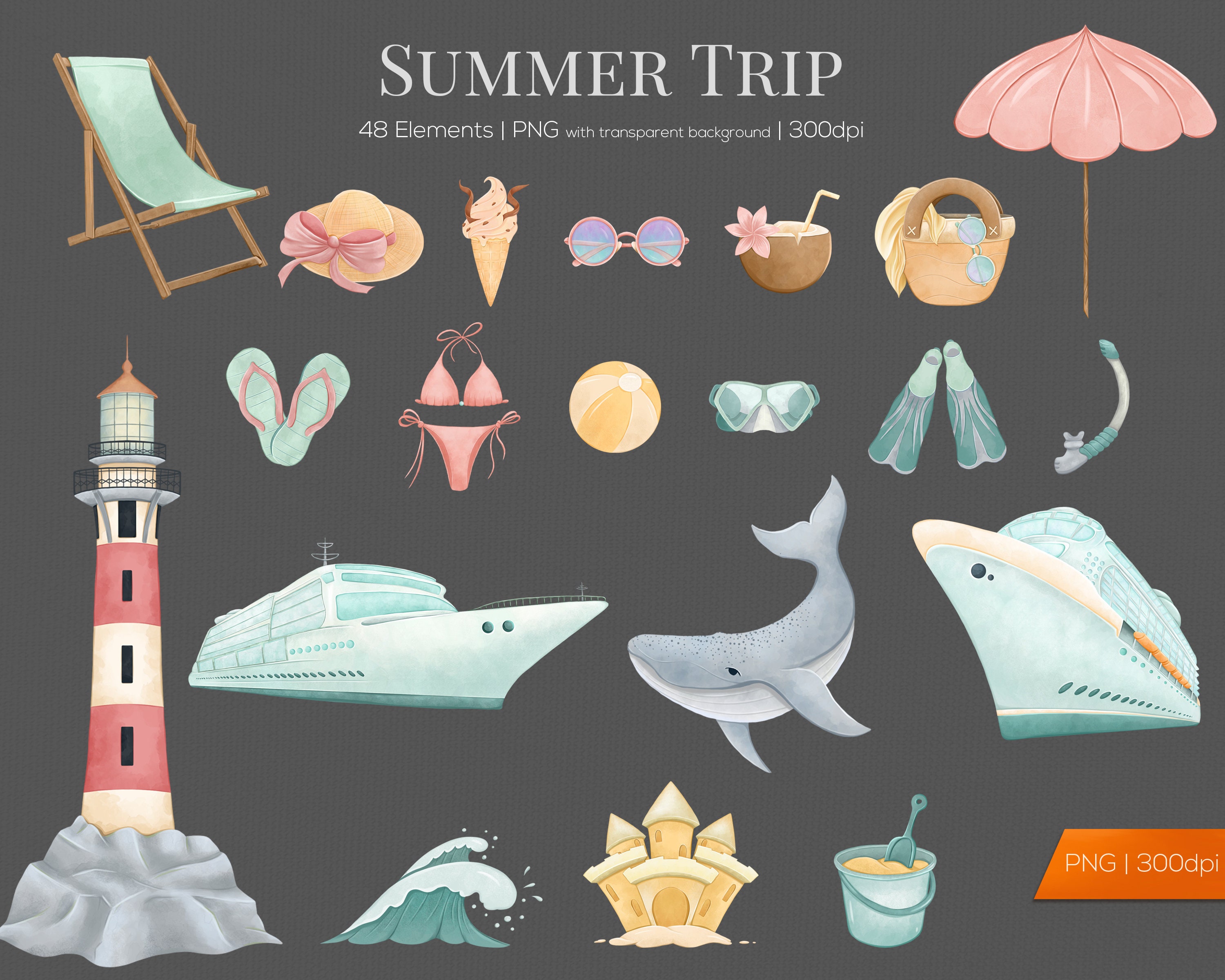Beach Clipart. Travel Clipart. Summer Clipart Png Files. - Etsy