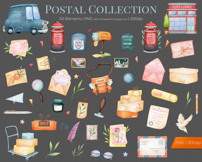 Mail Clipart Png Set Post Office Clipart Air Mail Clipart - Etsy