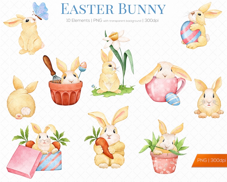 Easter Bunny Clipart Easter Clip Art Cute Easter Bunny - Etsy