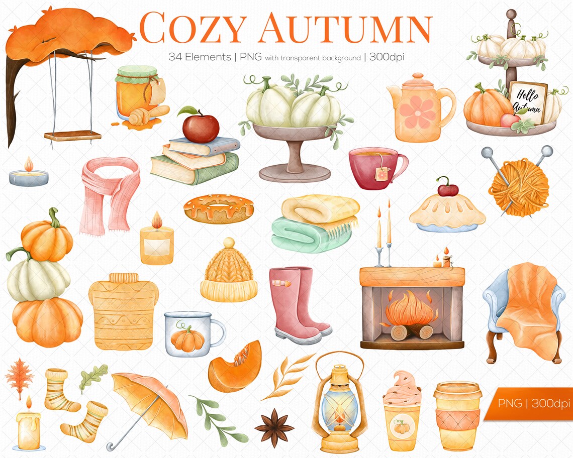 Cozy Autumn Clipart Fall Clipart Bundle Thanksgiving | Etsy
