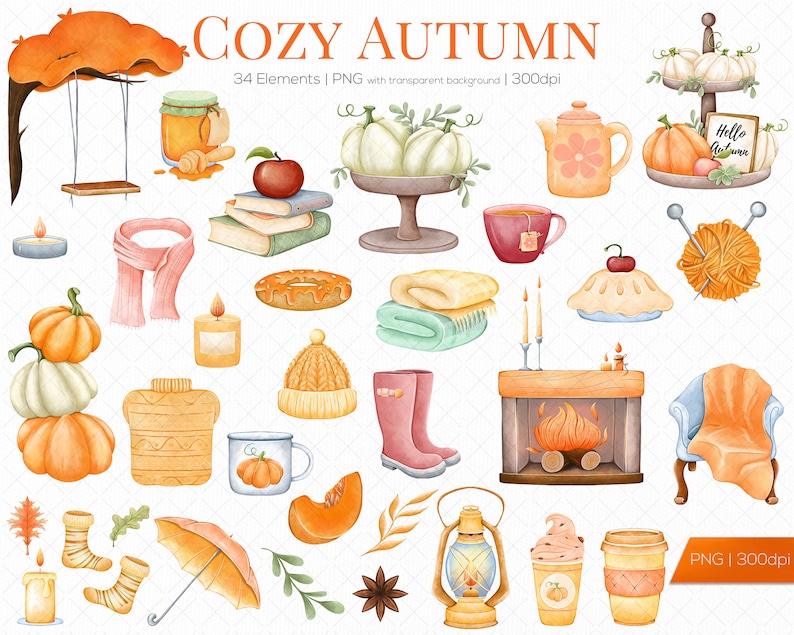 Cozy Autumn Clipart Fall Clipart Bundle Thanksgiving - Etsy