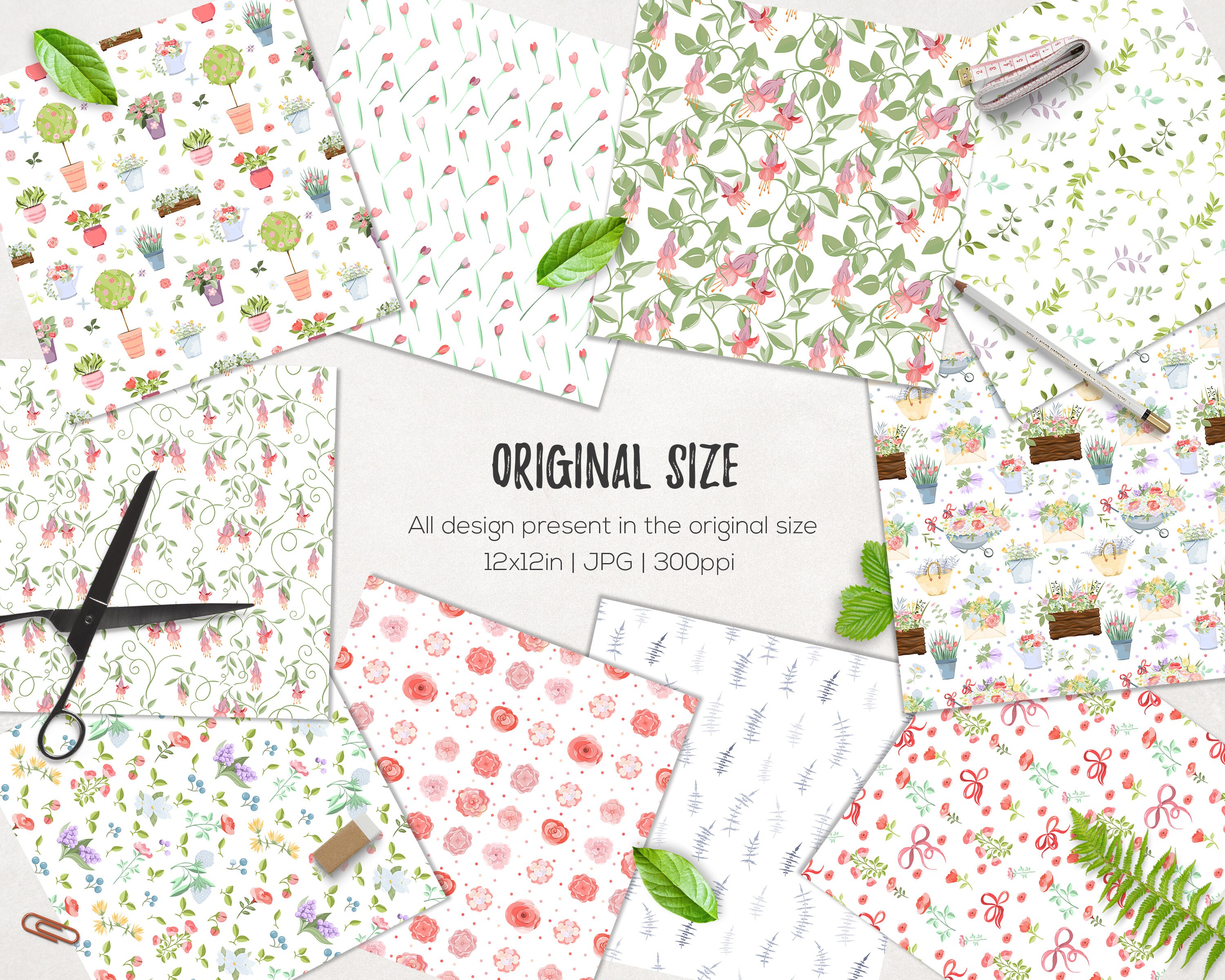 Garden Digital Paper. Spring Digital Paper. Floral Pattern - Etsy