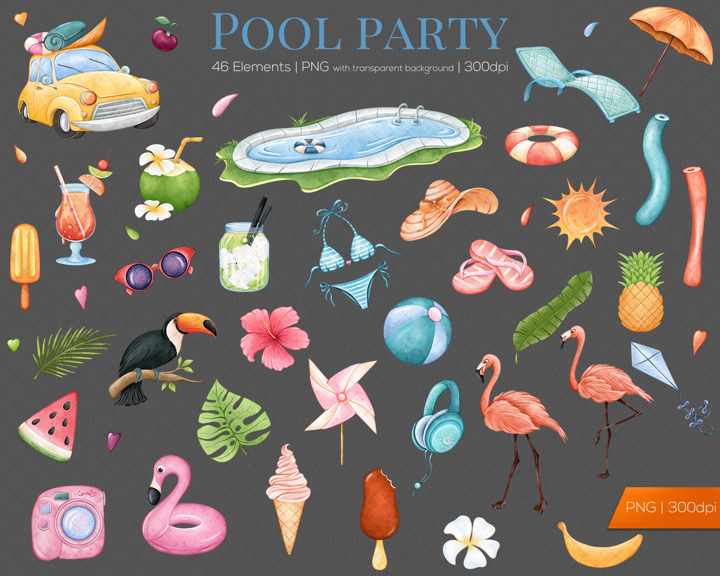 Summer Clipart Pool Party Clipart Watercolor Summer Clip - Etsy