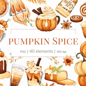 Pumpkin Spice Clipart | Watercolor Pumpkin Clipart | Fall Clipart ...