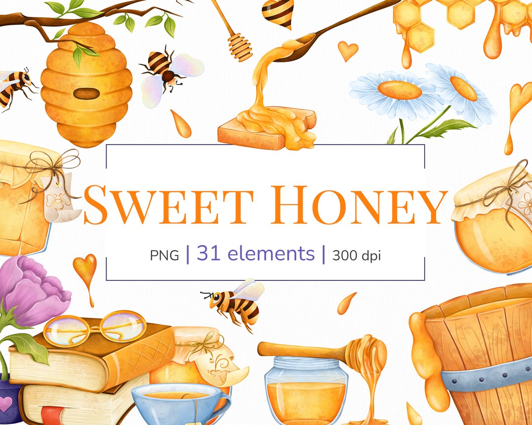 Bees and Honey Png Clipart | Watercolor Honey Clipart | Honey Bees ...