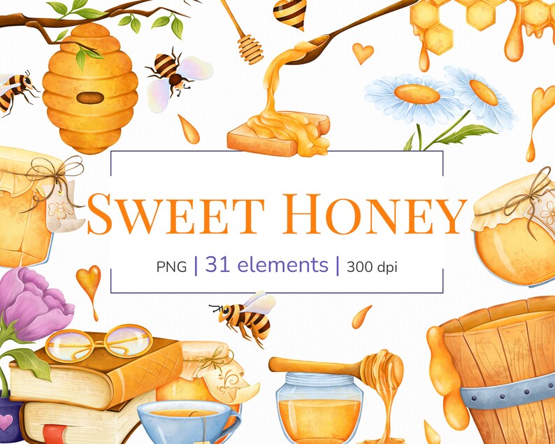 Bees and Honey Png Clipart Watercolor Honey Clipart Honey - Etsy