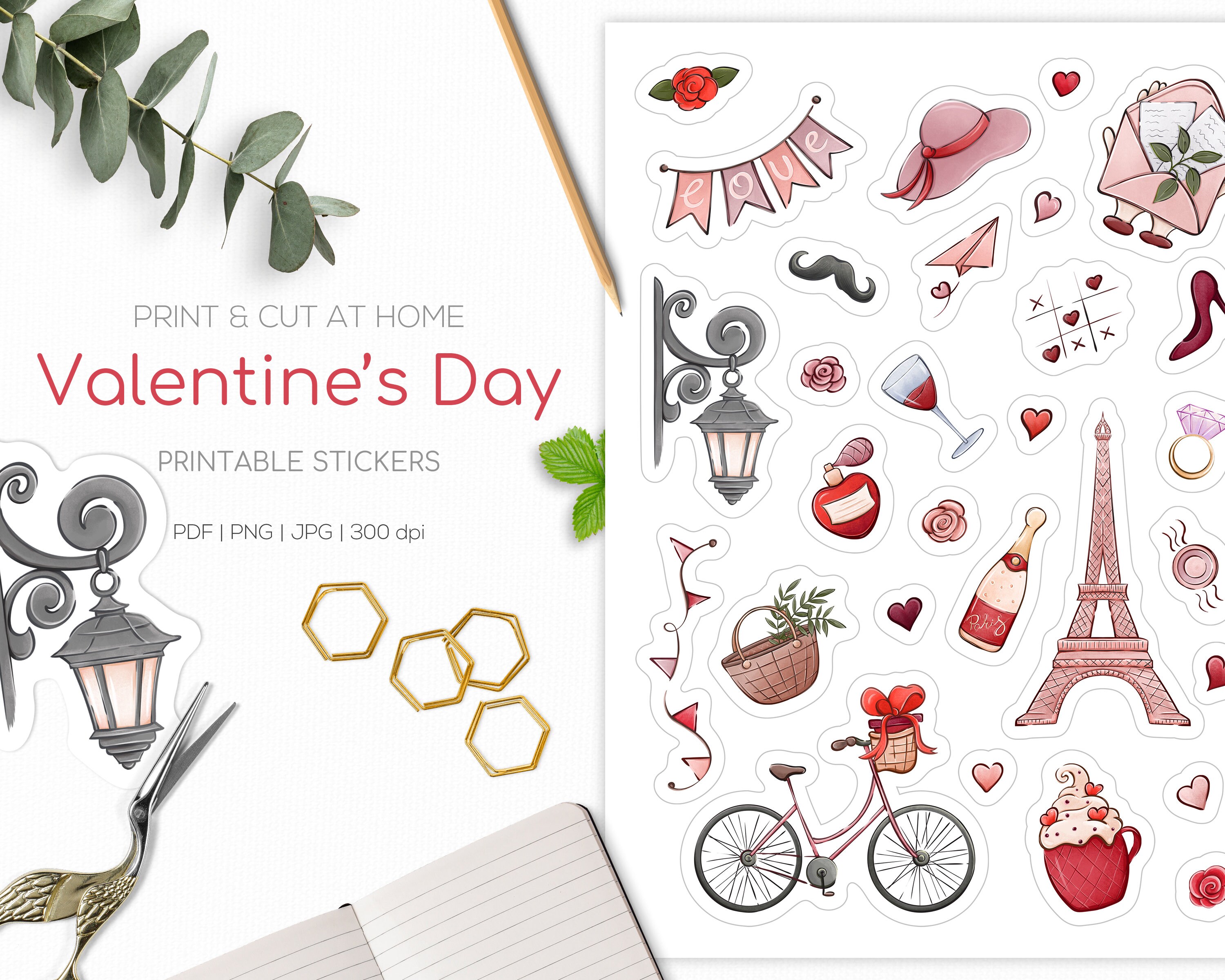 Valentines day sticker sheet Printable love planner stickers | Etsy