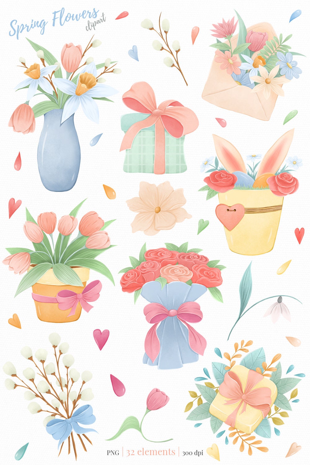Spring Flowers Clipart Mothers Day Flowers Easter Clipart - Etsy