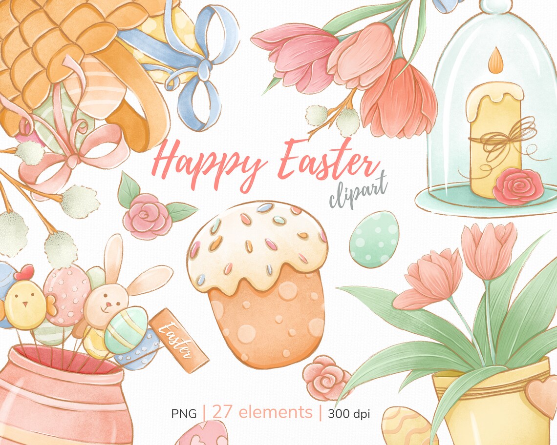 Easter Clipart Easter Png Spring Clipart Cute Bunny - Etsy