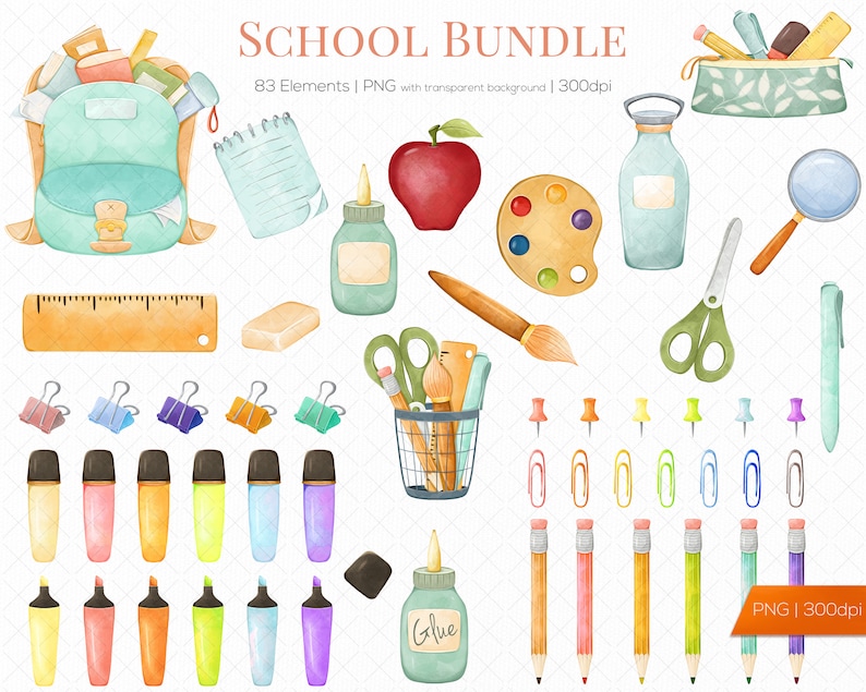 School Clipart Bundle Back to School Clipart Png School | Etsy