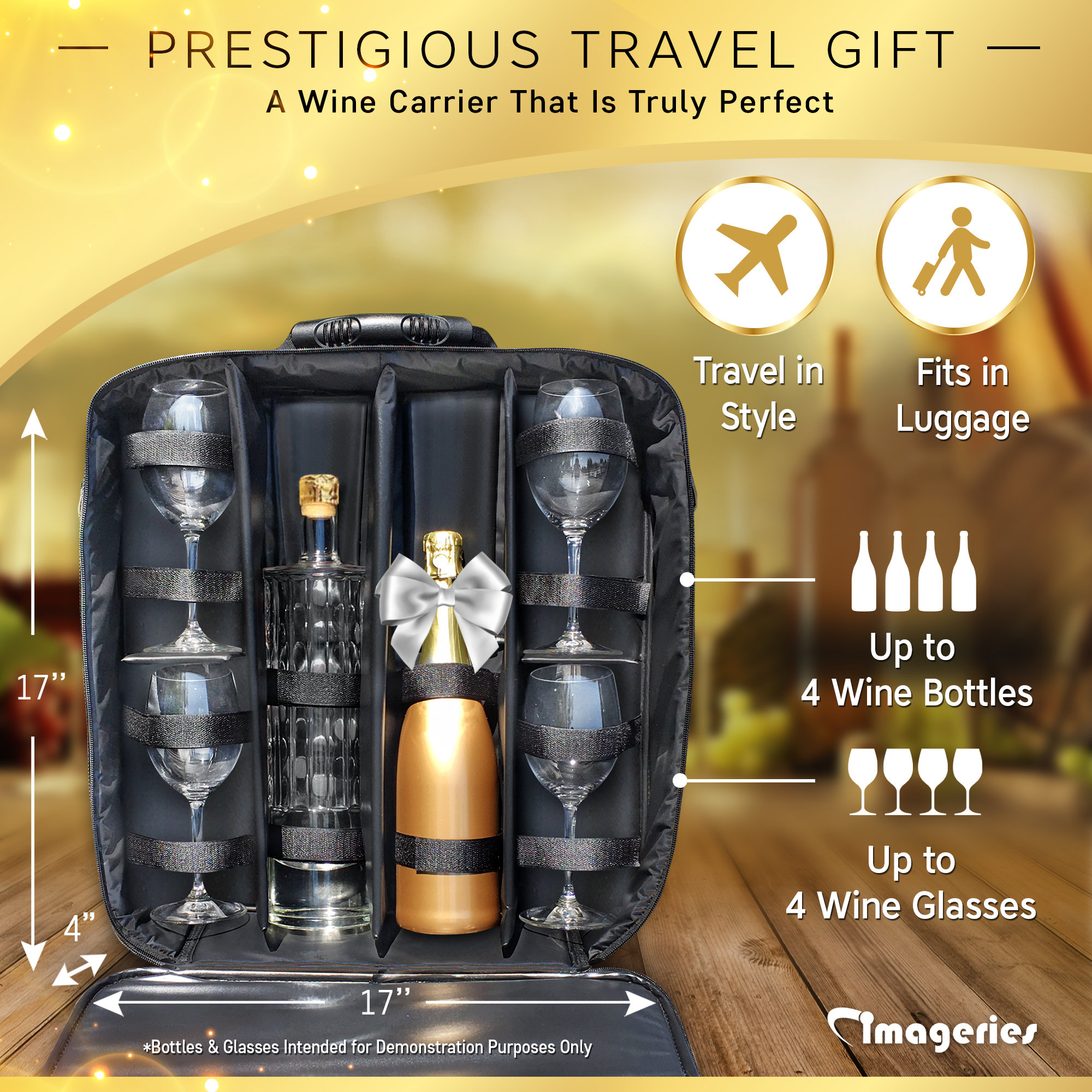 4 Bottle Wine Carrier Bag Caddy | Insulated Portable Picnic Cooler Bag ...