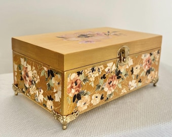 Gray Floral Decoupaged Hand Painted Keepsake Box, Jewelry Box, Mother's ...