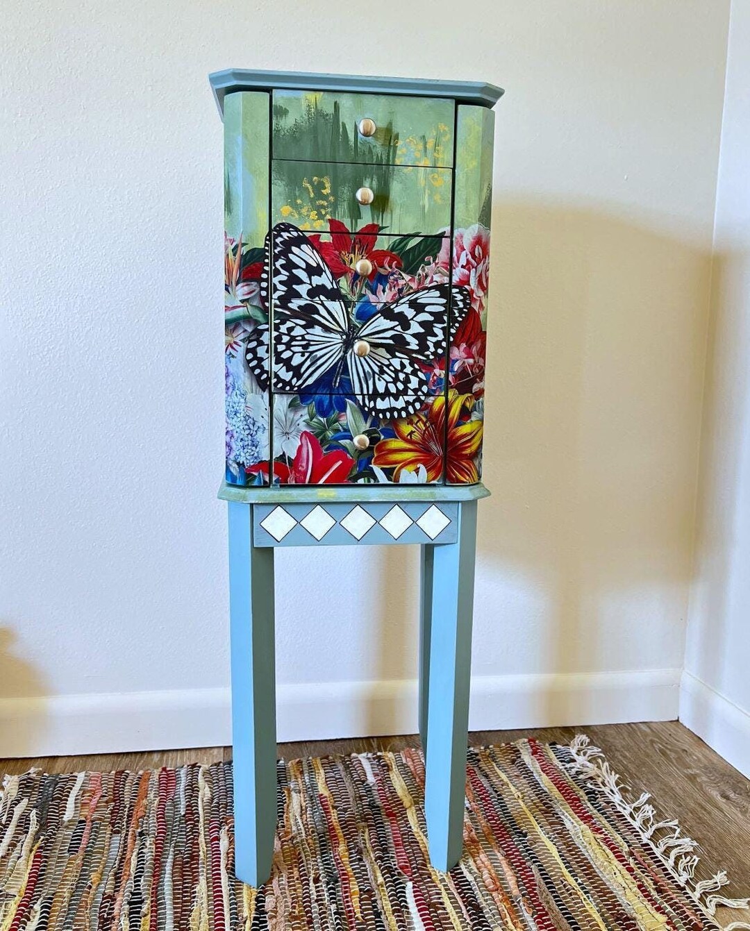 Boho Butterfly Floral Painted Jewelry Armoire, Standing Jewelry Box ...
