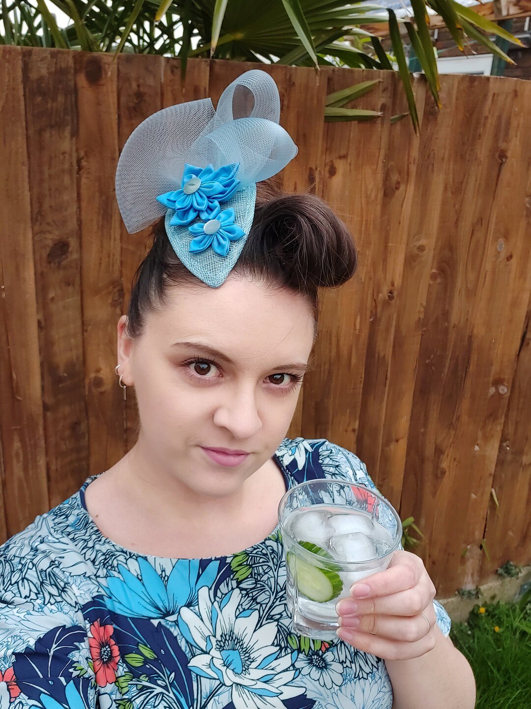 Pale Blue Fascinator, Handmade, Fabric Flowers and Netting, Wedding ...
