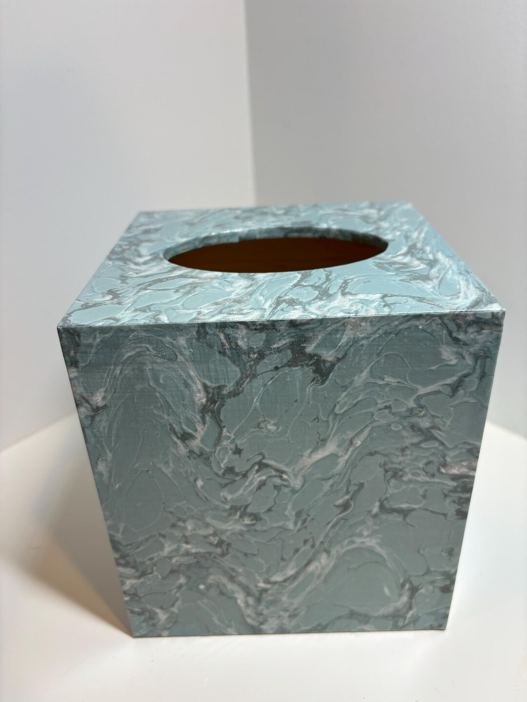Handcrafted Tissue Box Cover Made With Pastel Blue French Marbled Paper ...