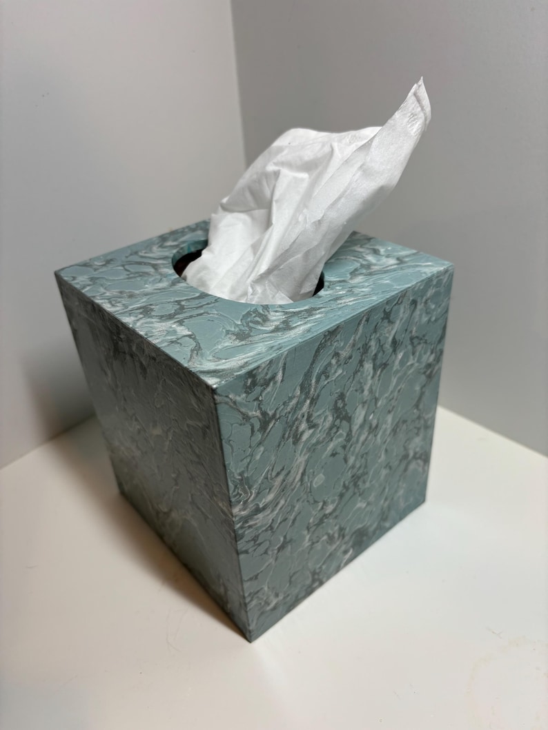 Handcrafted Tissue Box Cover Made With Pastel Blue French Marbled Paper ...