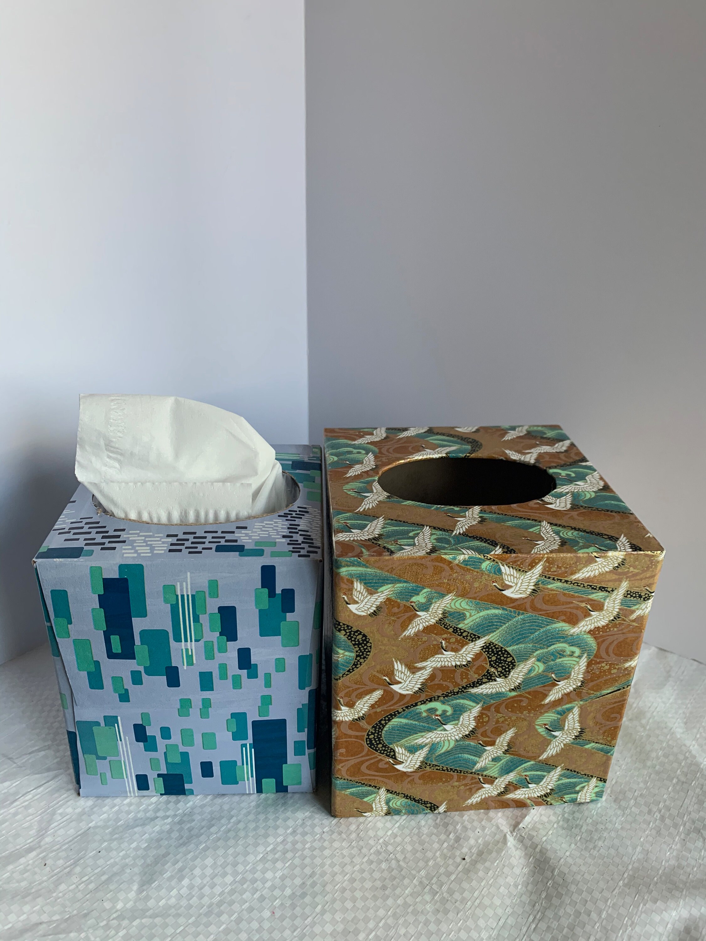 Tissue Box Cover Handcrafted With Japanese Chiyogami Washi Paper in Tan ...